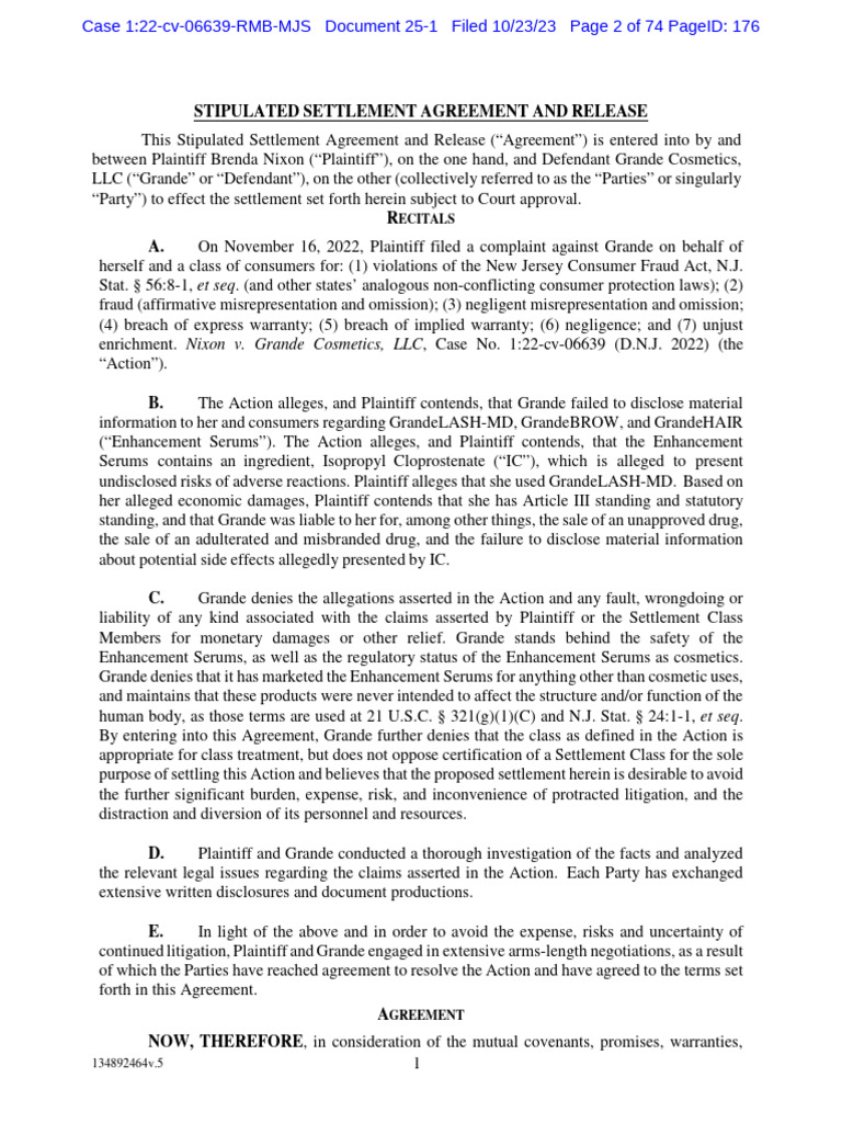 Grande Cosmetics Settlement Agreement | PDF | Settlement (Litigation ...