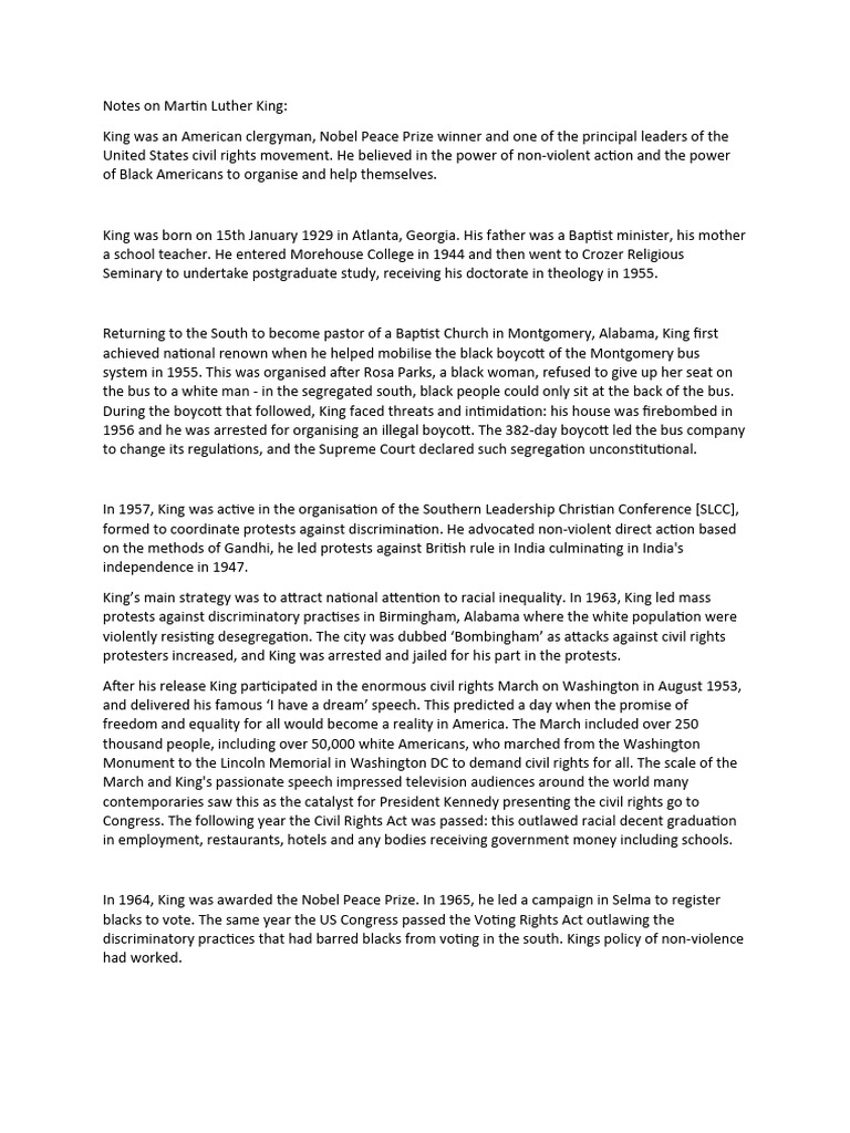 Notes On Martin Luther King | PDF | Martin Luther King Jr. | Society Of ...