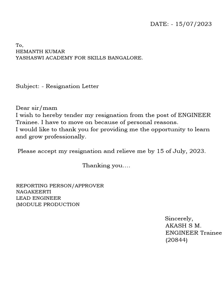 Naveen Resignation Letter | PDF