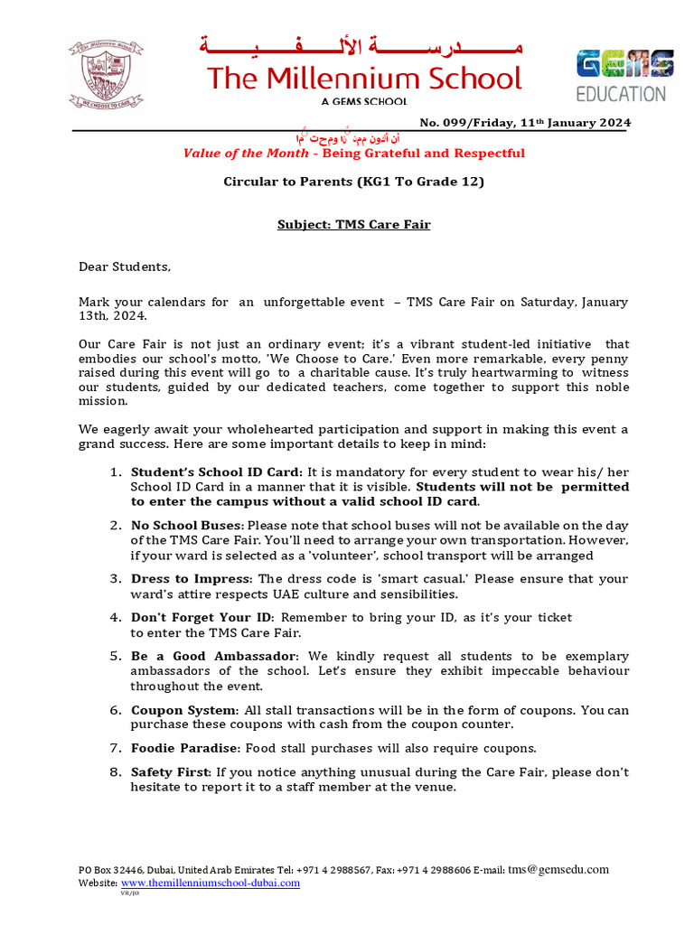 099 - TMS Care Fair (KG1 To Grade 12) | PDF