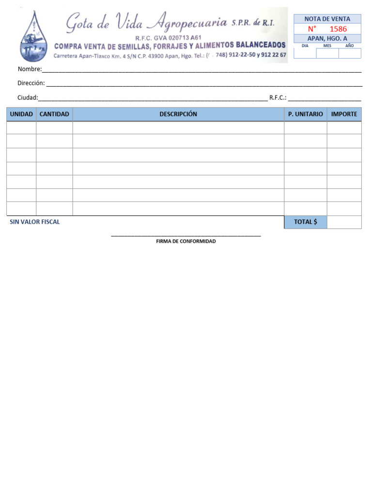 Plantilla NOTA DE VENTA | PDF
