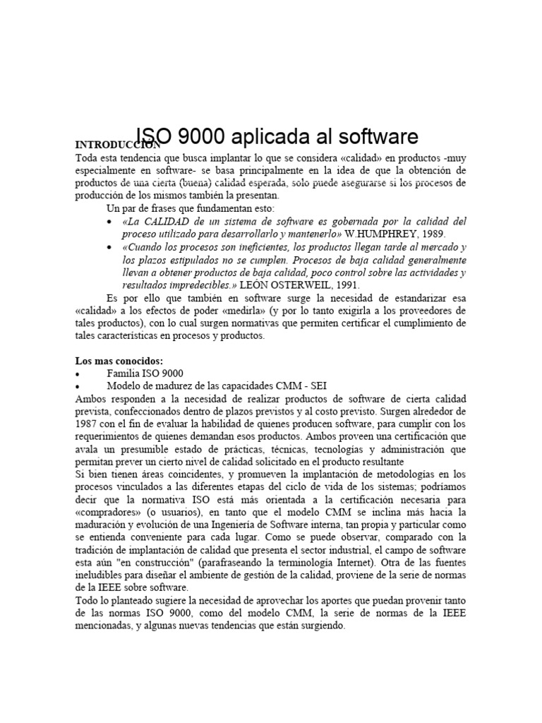 ISO 9000 en el Desarrollo de Software | PDF | Calidad (comercial) | Iso ...