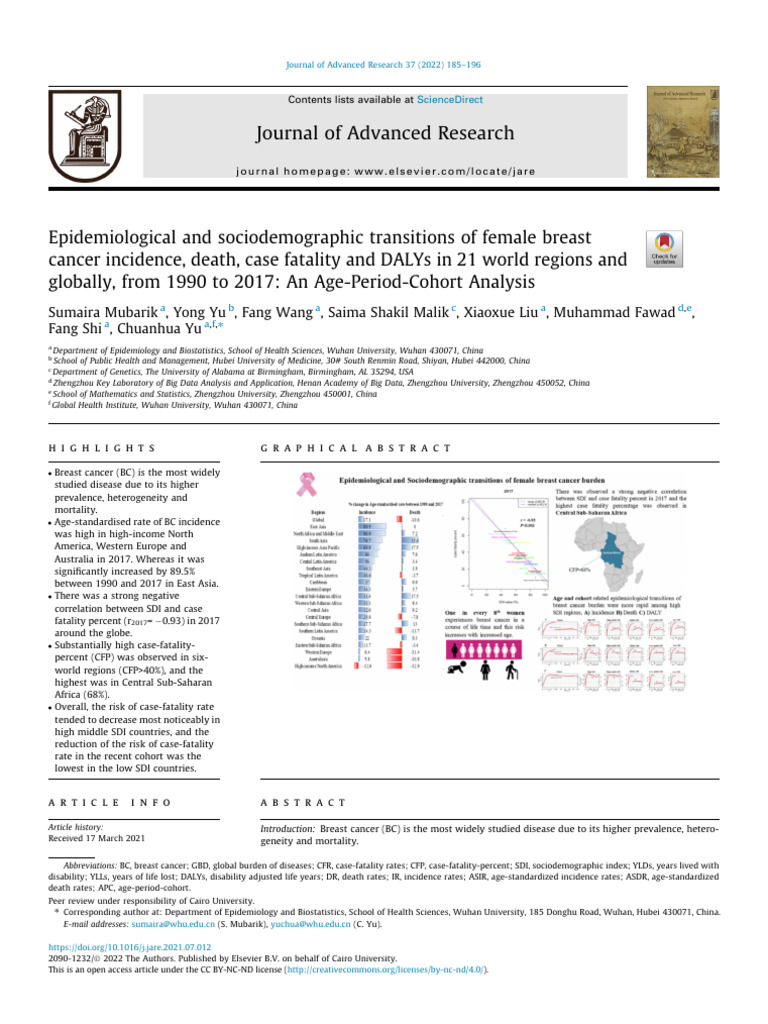 Epidemiological and Sociodemographic Transitions of Female Bre - 2022 ...