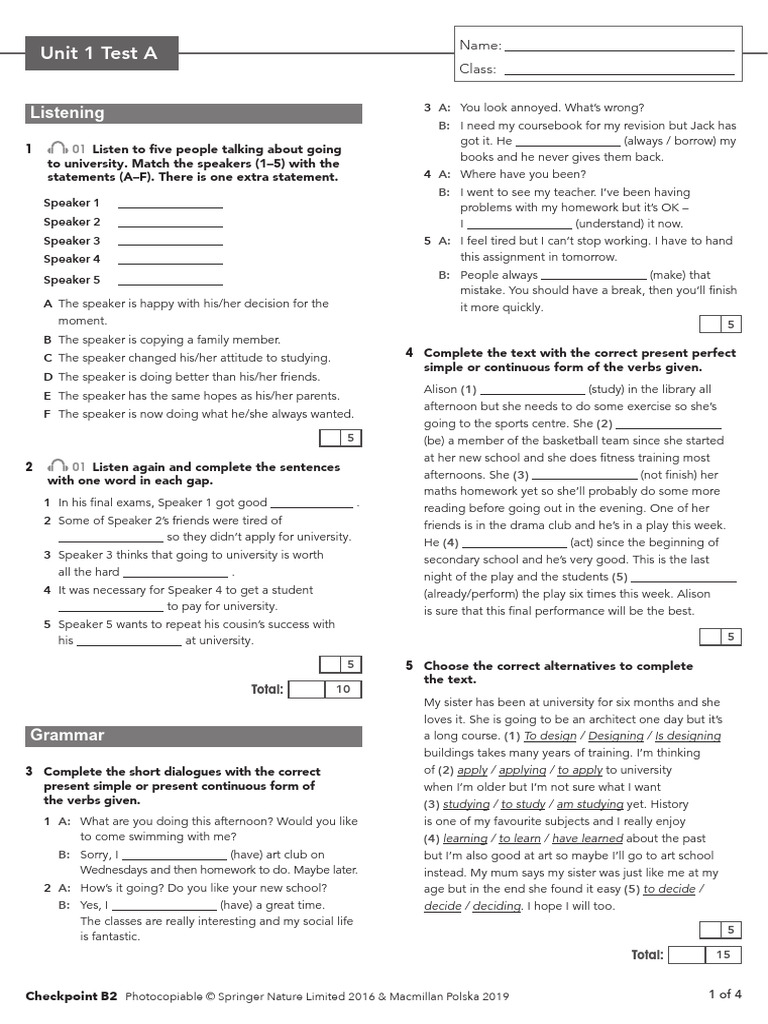 Checkpoint B2 Unit 1 Test A | PDF | Internet | Infidelity