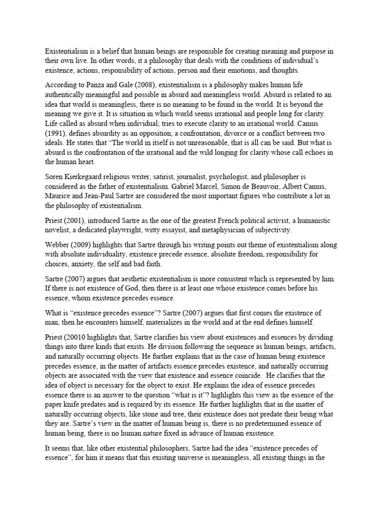 Existentialism Is A Belief That Human Beings Are Responsible For ...