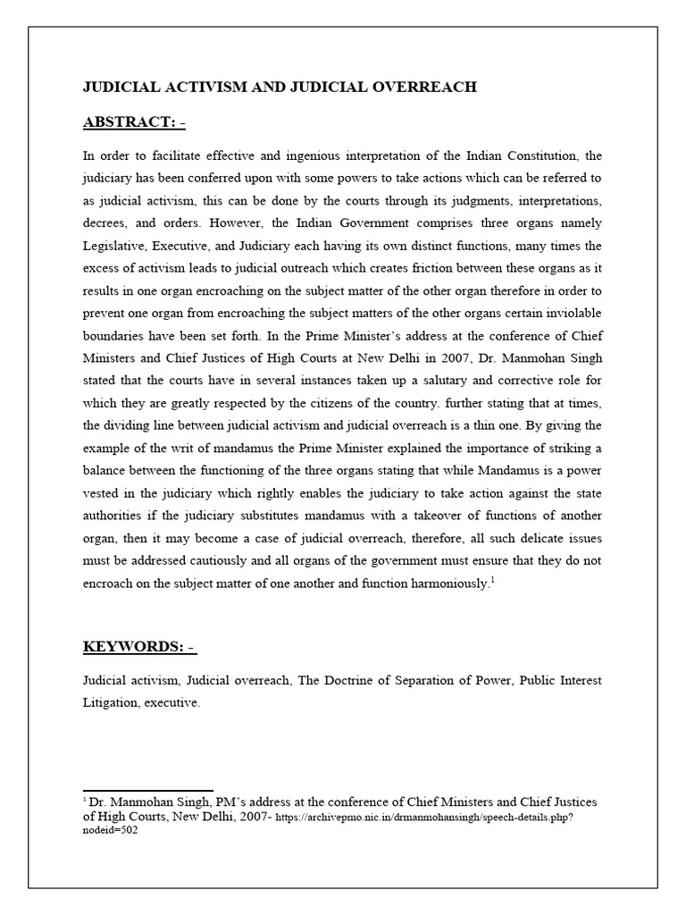Judicial Activism and Judicial Overreach | PDF | Supreme Court Of India | Judiciaries