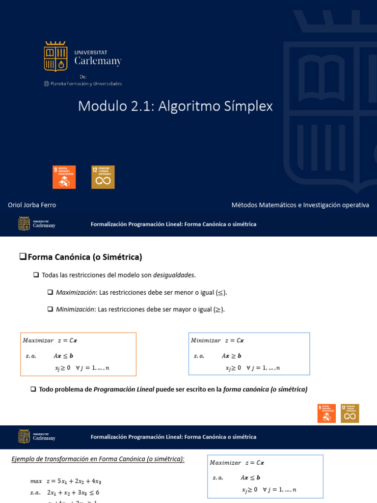 Modulo1 Algoritmo Símplex | PDF | Programación lineal | Desigualdad ...