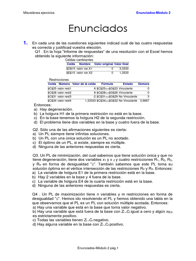 Módulo 2 - Miscelánea Ejercicios | Descargar gratis PDF | Matemáticas | Matemáticas Aplicadas