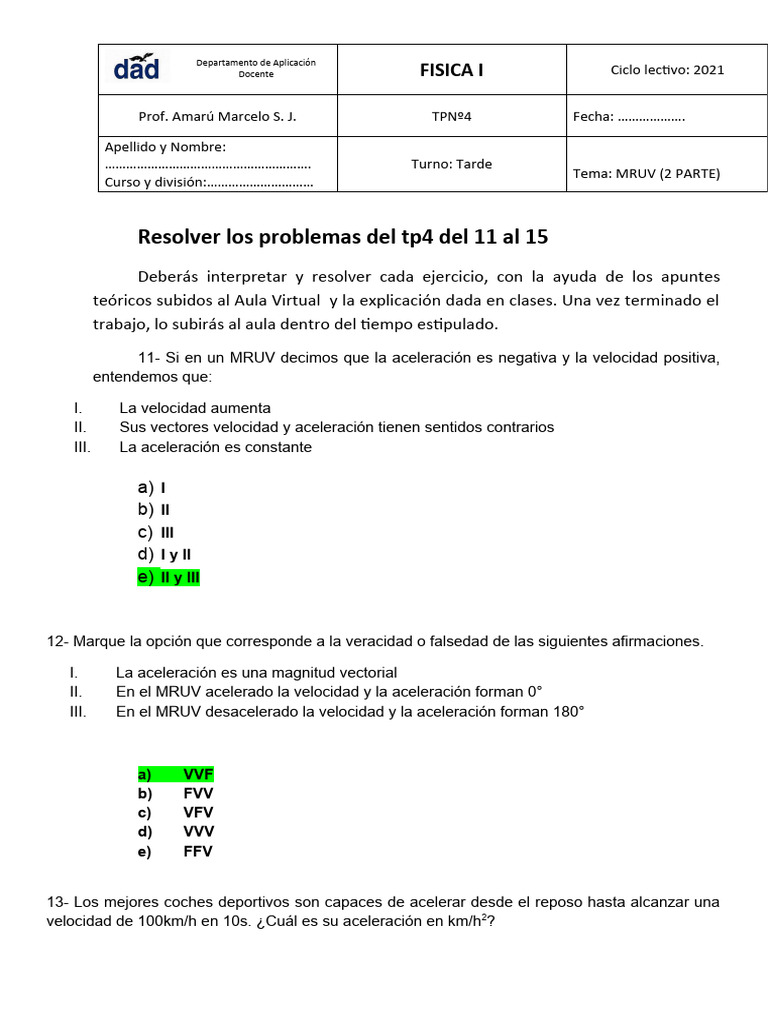 Fisica 10 | PDF | Aceleración | Velocidad