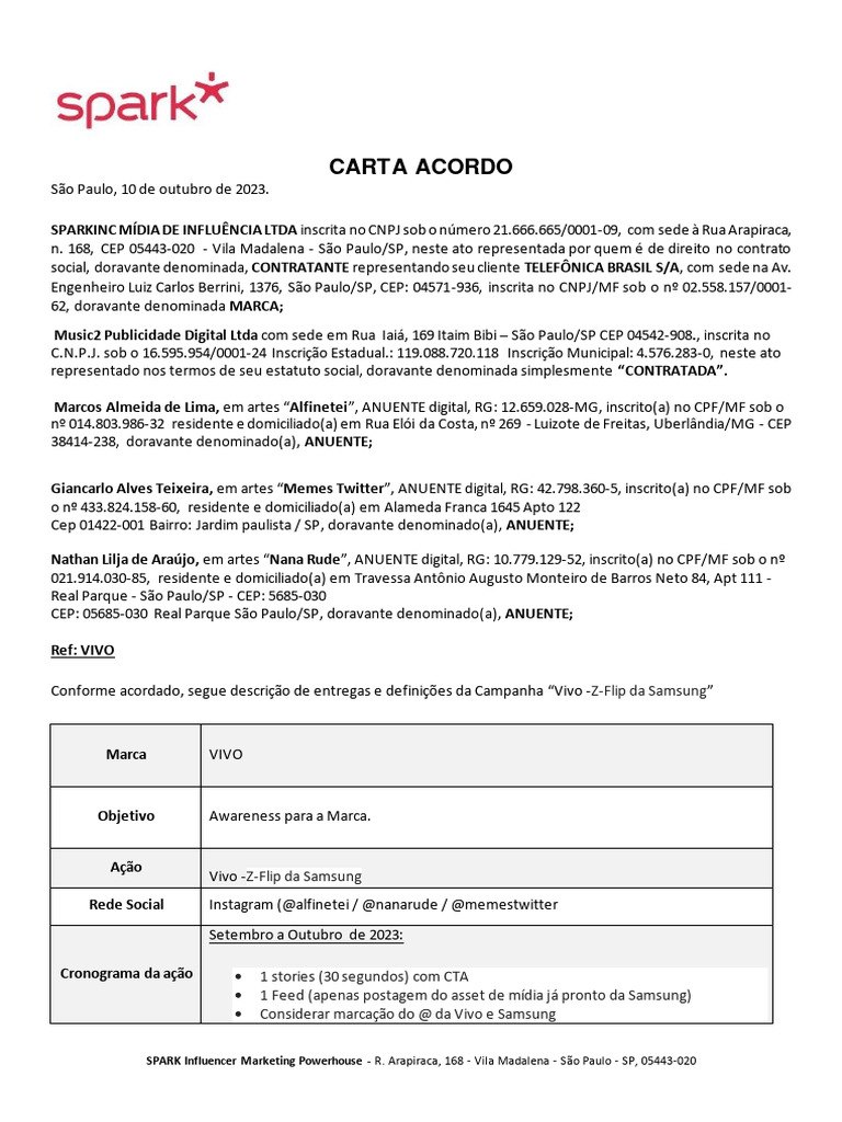 Carta Acordo - Banca Digital | PDF | Recibo | Propriedade intelectual