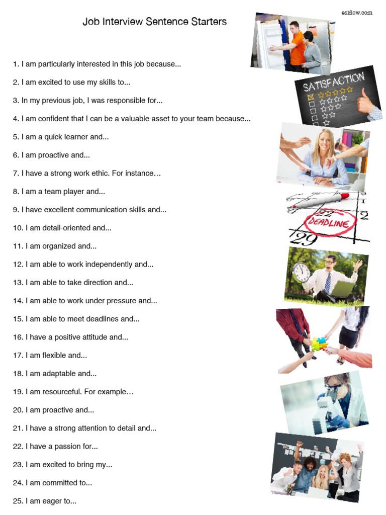 Job Interview Sentence Starters | PDF | Behavioural Sciences | Psychological Concepts