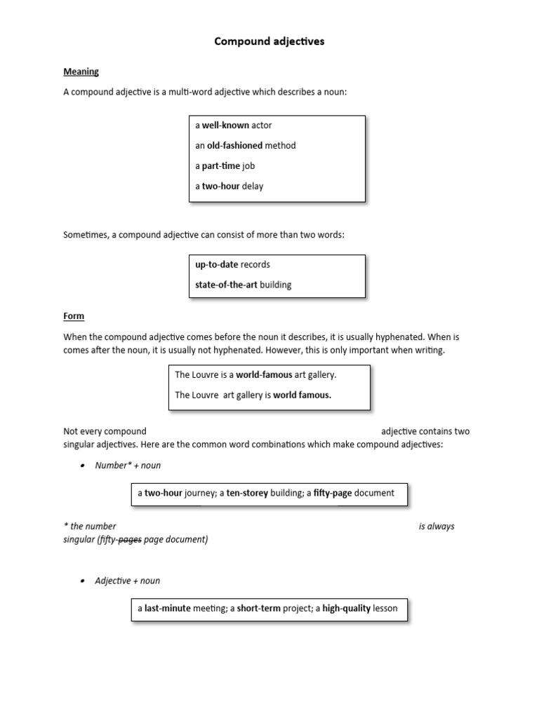 Compound Adjectives Grammar Reference | PDF | Adjective | Noun