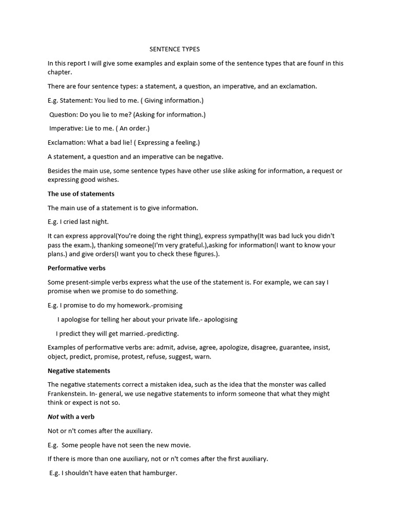 Sentence Types | PDF | Sentence (Linguistics) | Question