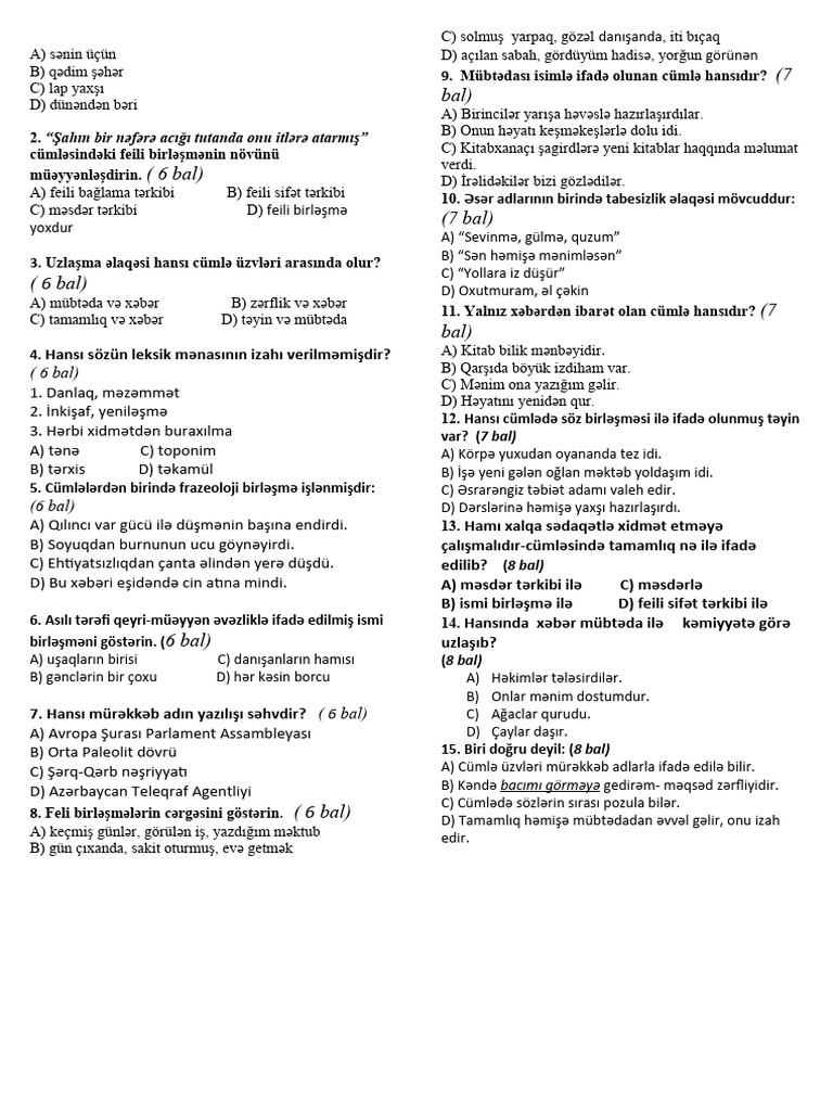 8 Ana Dili BSQ 1 Kopyası Kopyası | PDF