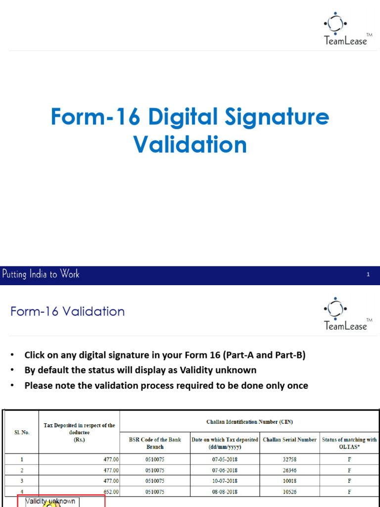 Validate Digital Signature in Form 16 | PDF