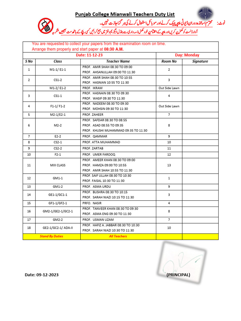 Duty Plan SendUp 11-12-23 | PDF