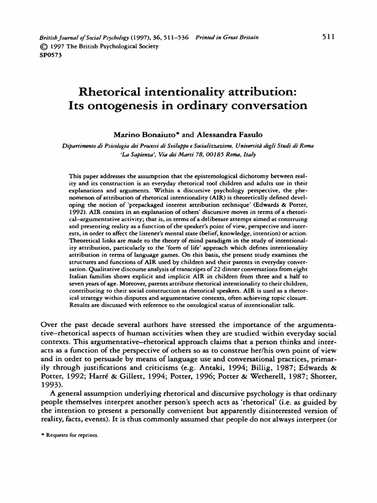 Rhetorical Intentionality in Child Discourse | PDF | Proposition | Intention