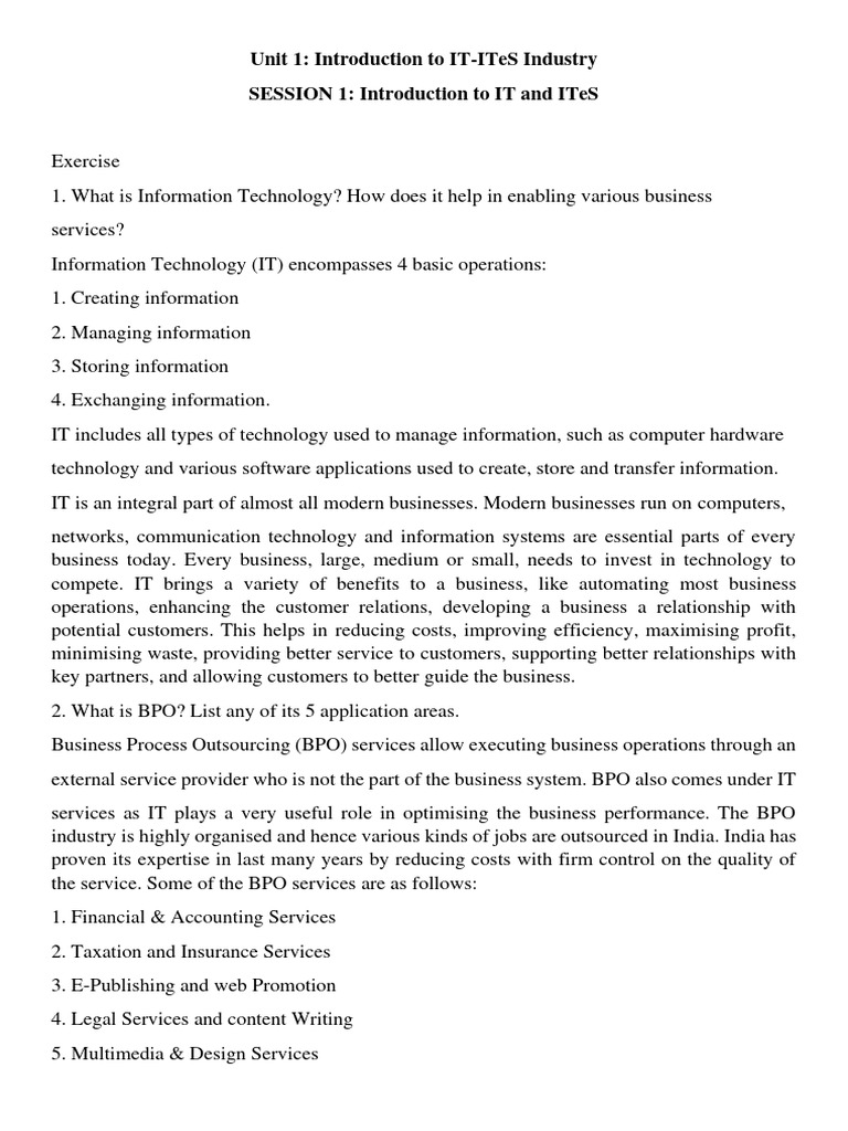 Introduction To IT and ITeS Indudtries Notebook Work | PDF ...