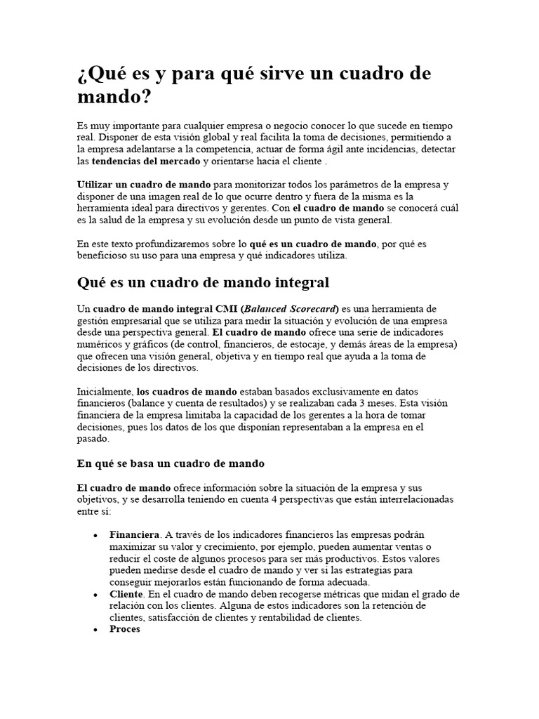 Qué Es y para Qué Sirve Un Cuadro de Mando | PDF