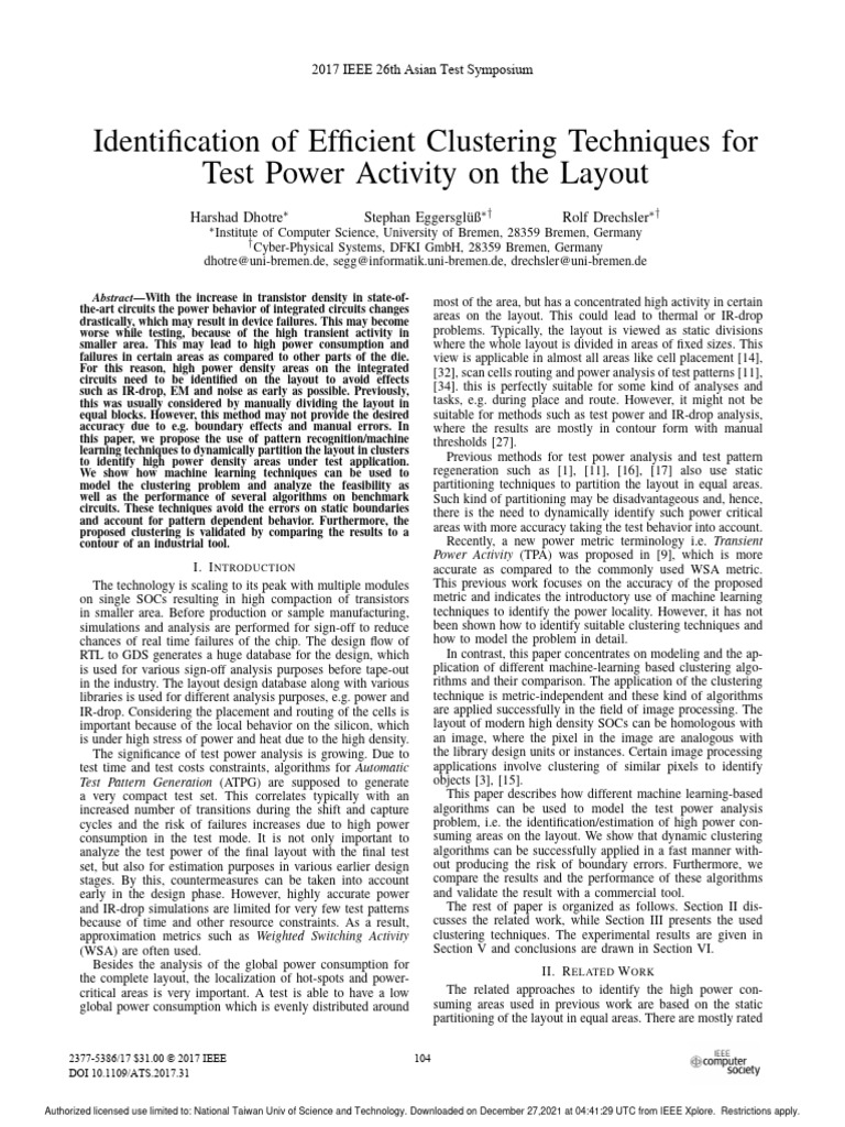 Identification of Efficient Clustering Techniques For Test Power ...