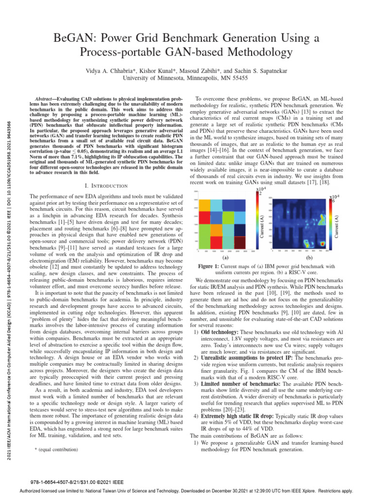 BeGAN Power Grid Benchmark Generation Using A Process-Portable GAN ...