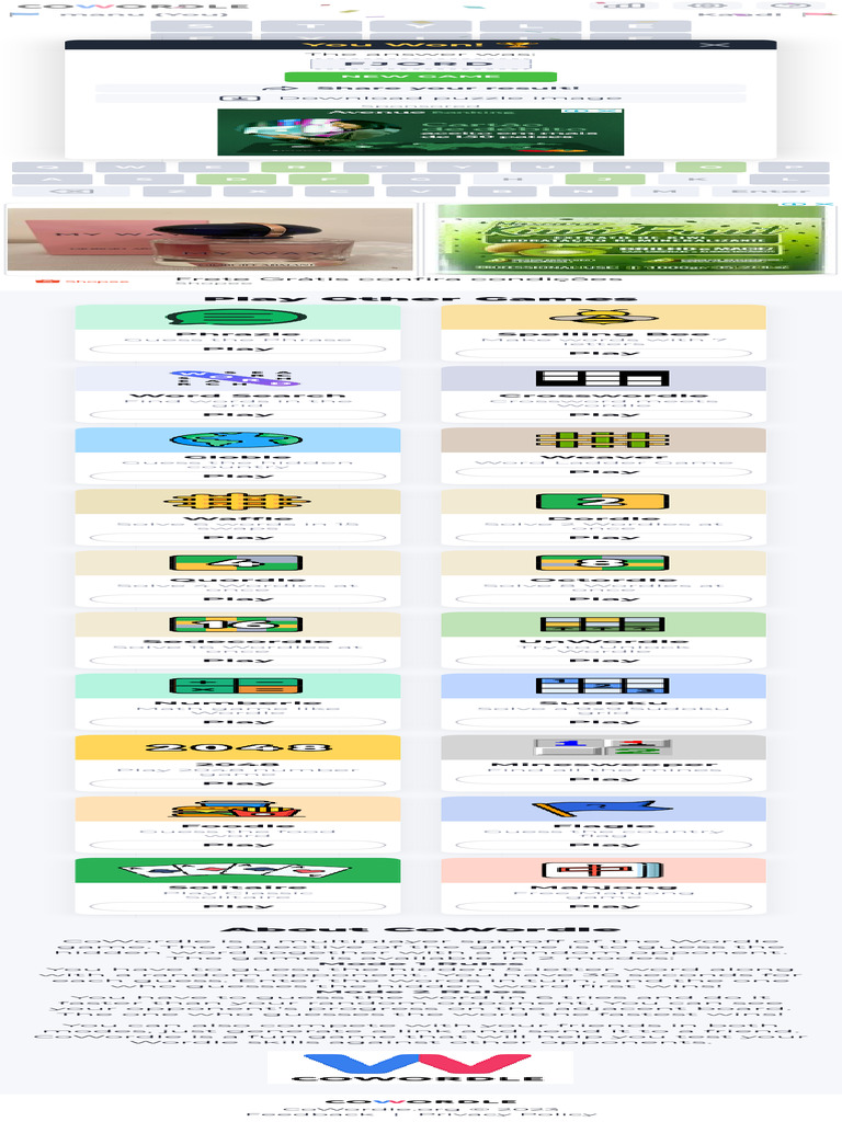 CoWordle - Wordle Multiplayer | PDF | Games Of Mental Skill | Puzzles