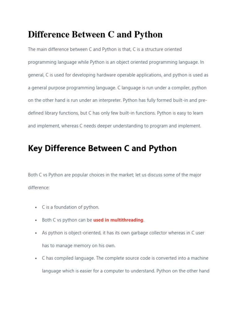 Key Difference Between C and Python | Download Free PDF | Python (Programming Language ...