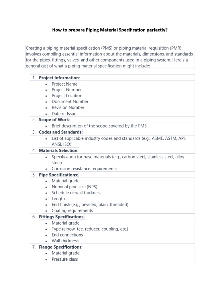 How To Prepare Complete Piping Material Specification | PDF | Pipe ...