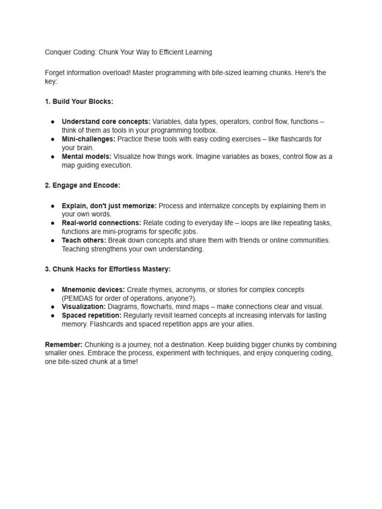 Conquer Coding - Chunk Your Way To Efficient Learning | PDF | Art