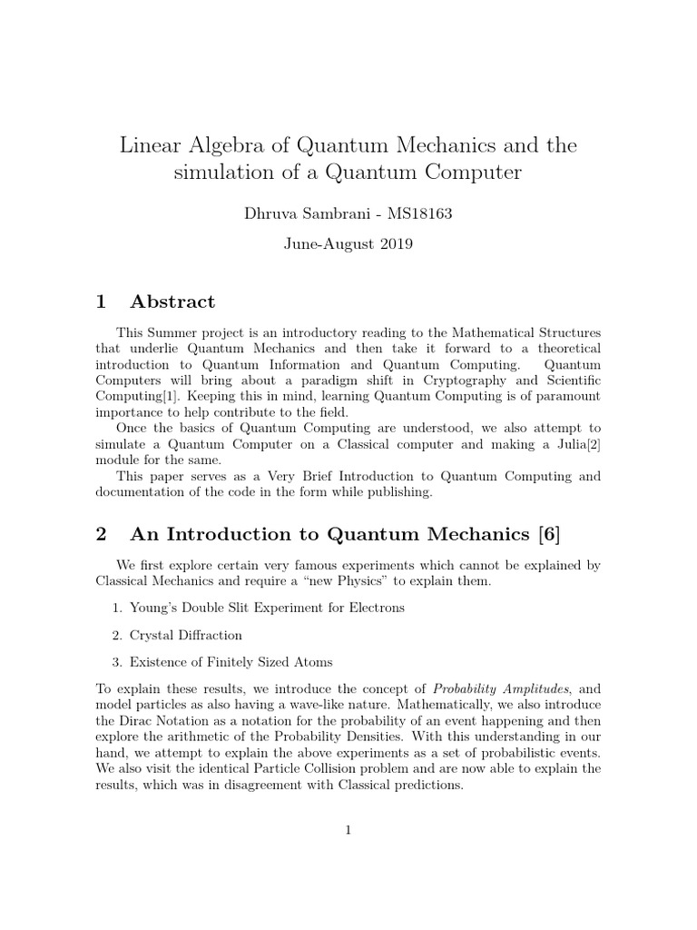 Linear Algebra of Quantum Mechanics and The Simulation of A Quantum Computer | PDF | Matrix ...