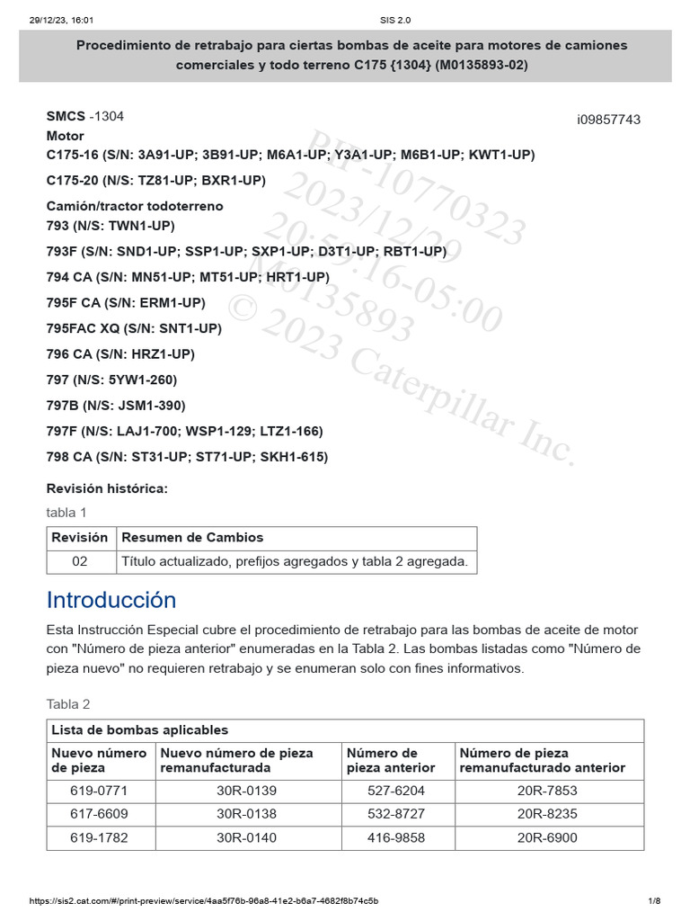 Procedimiento de Retrabajo para Ciertas Bombas de Aceite para Motores ...
