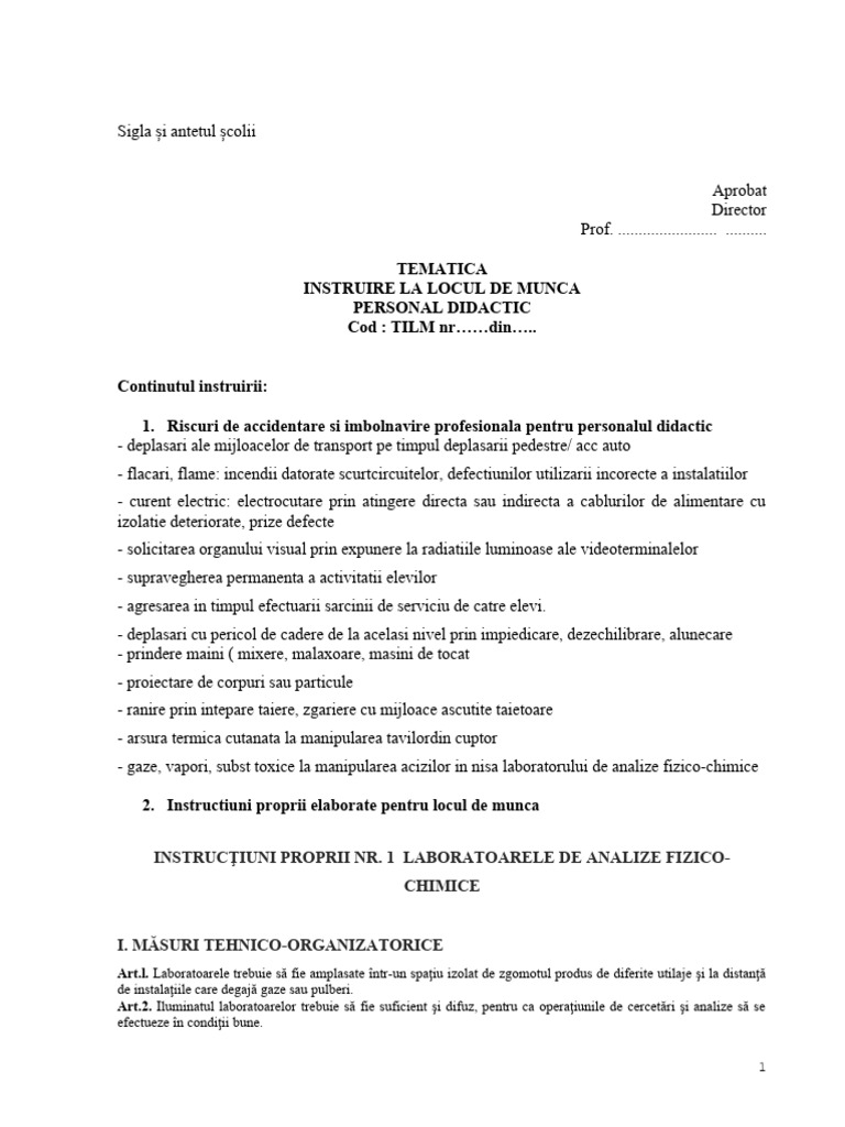 Instructaj Locul de Munca Pers Didactic | PDF