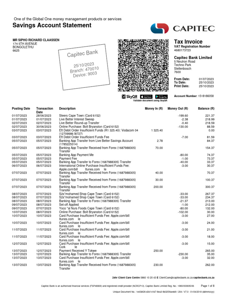 Capitec Bank Savings Statement | PDF
