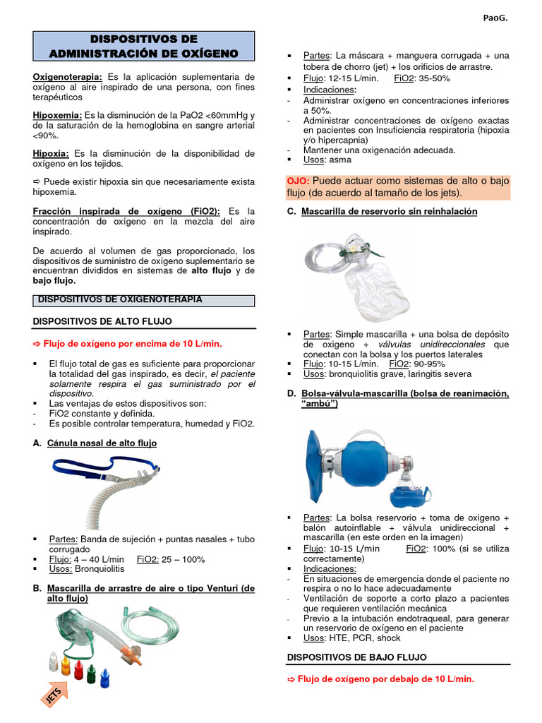OXIGENOTERAPIA - PAOG. | PDF | Fisiologia Animal | Especialidades Medicas