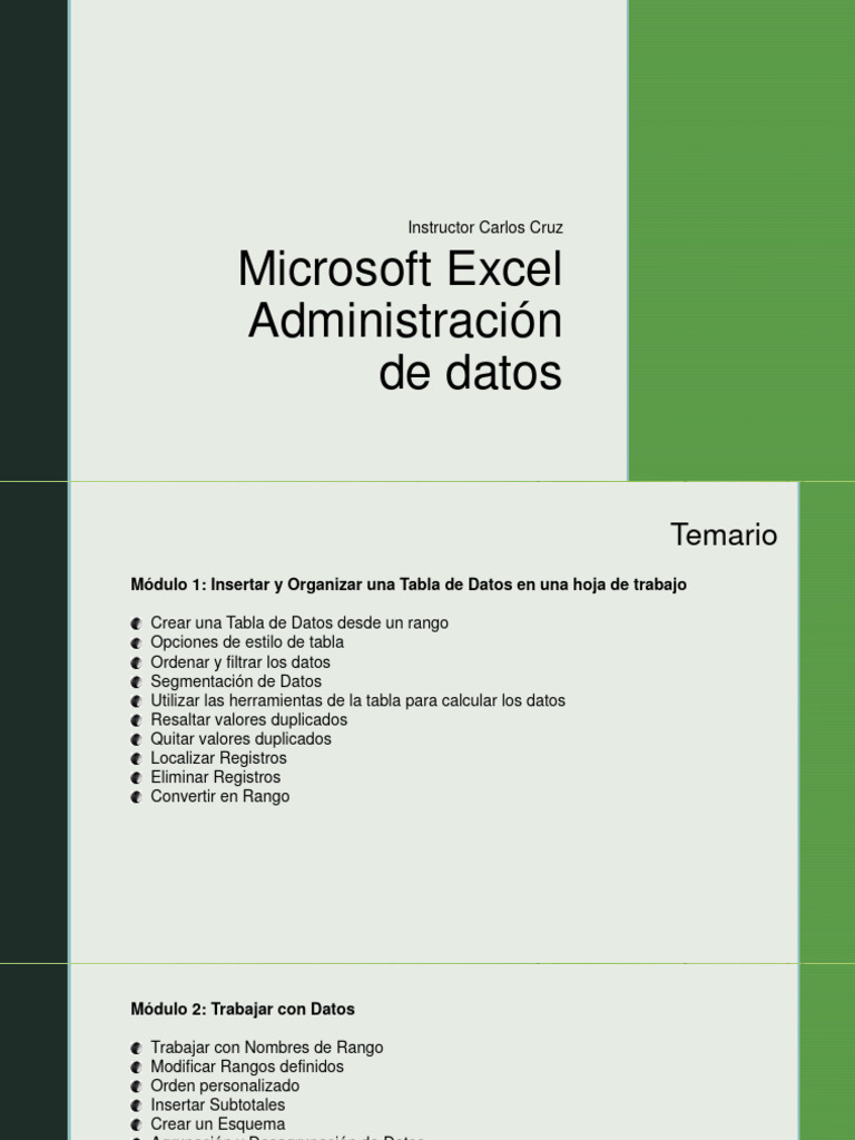 Excel Administrador de Datos | PDF | Microsoft Excel | Bases de datos