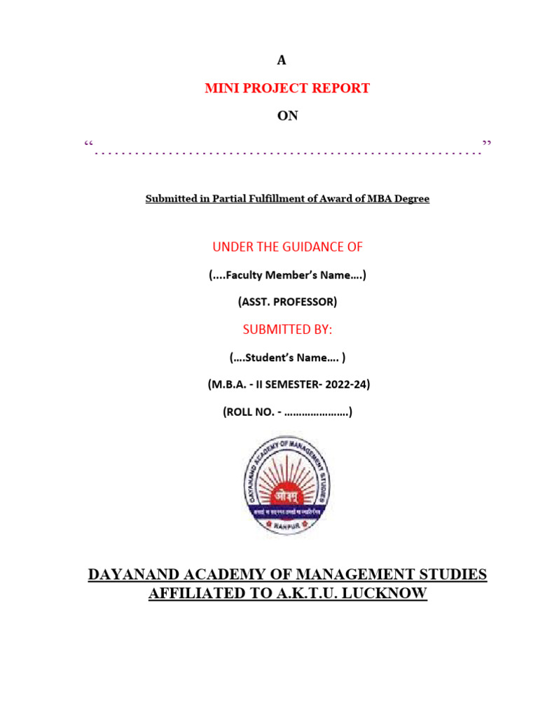 MBA MINI PROJECT II SAMPLE guidelines | PDF
