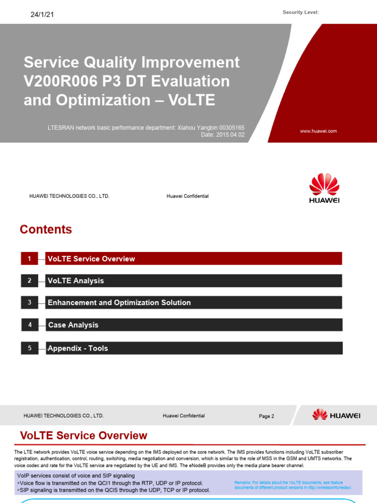 Service Quality Improvement V200R006 P3 DT Evaluation and Optimization - VoLTE | PDF | Ip ...