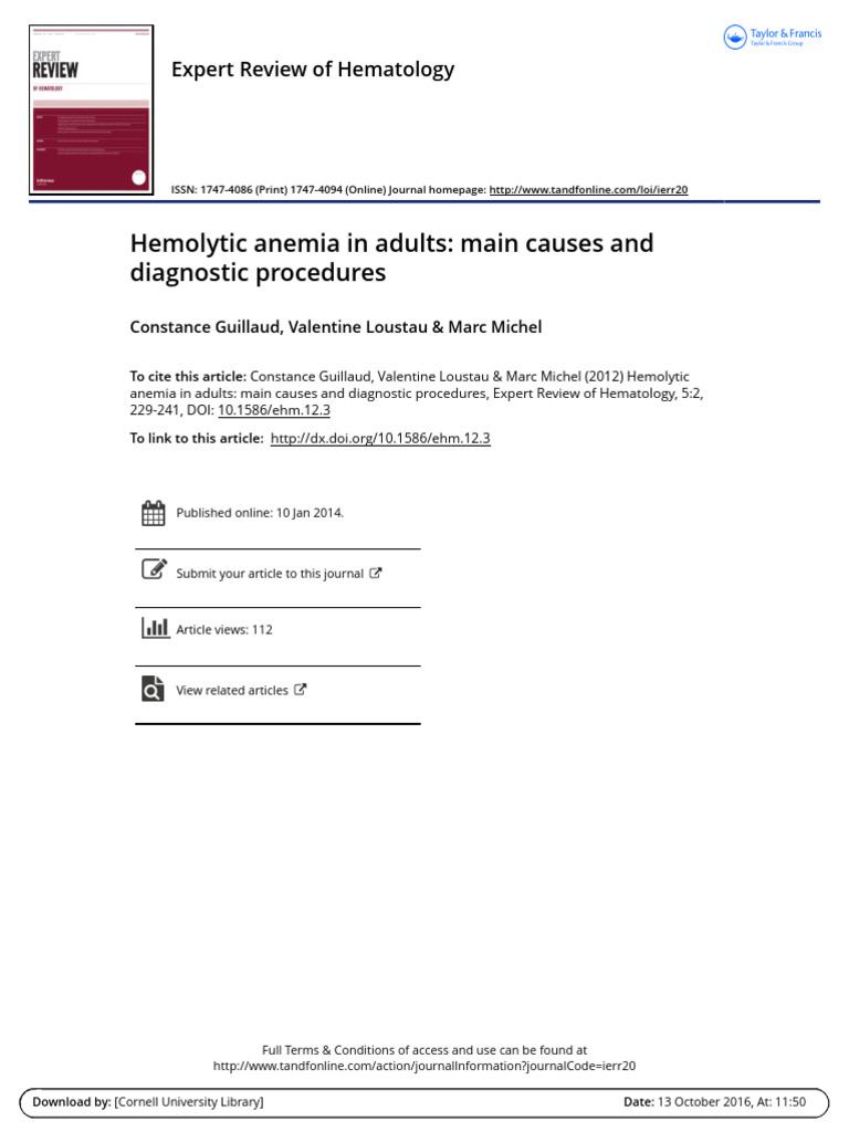 Hemolytic anemia in adults: main causes and diagnostic procedures | PDF ...
