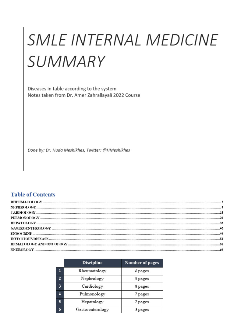 UPDATED SMLE internal medicine summary | PDF | Rheumatology ...