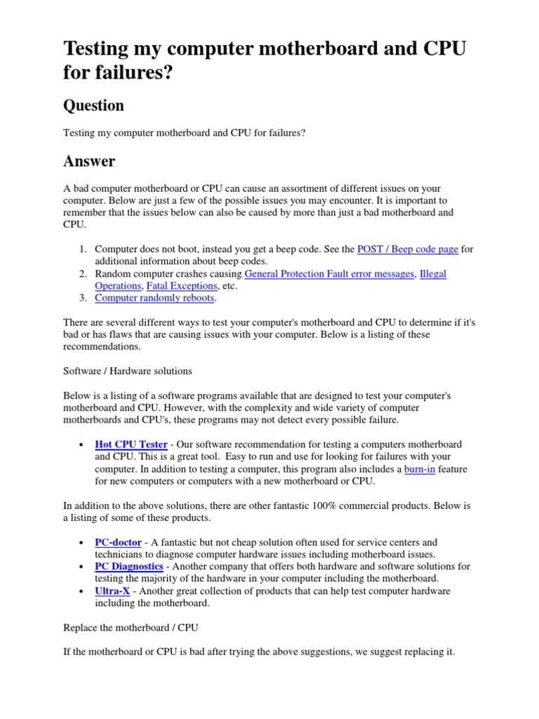 Testing Mother Board For Failure | PDF | Bios | Random Access Memory