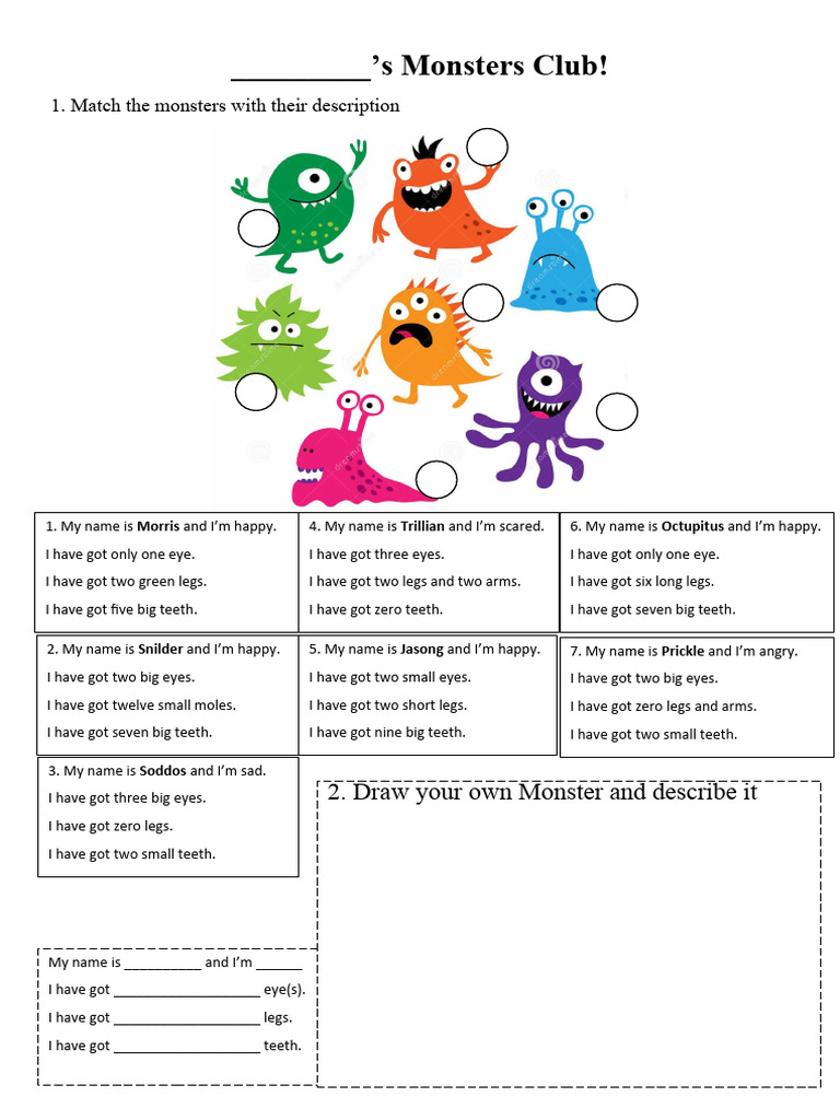 Describing Monsters Reading Comprehension Exercises Writing Creative W ...