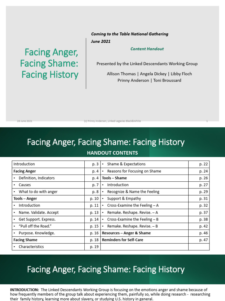 Linked Descendants Breakout Session LINK Handbook Facing Anger Shame ...