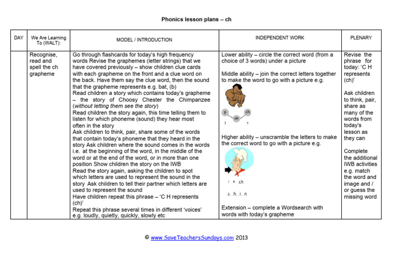 Phonics Lesson Plan: CH Sound Activities | PDF | Phonics | Writing