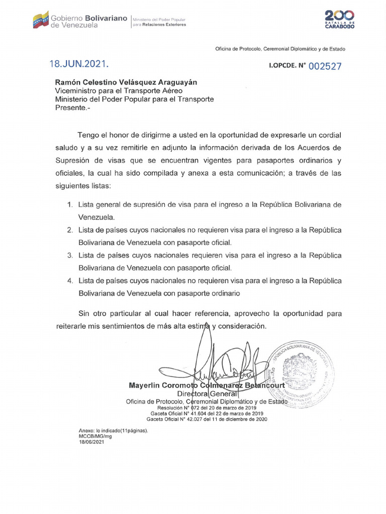 Listado de VISAS Requeridas para Venezuela | PDF