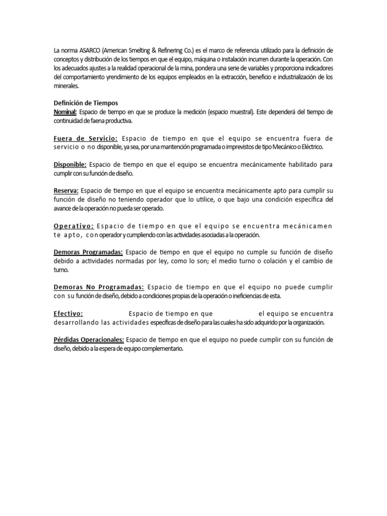 Norma ASARCO: Tiempos en Minería | PDF | Tecnología