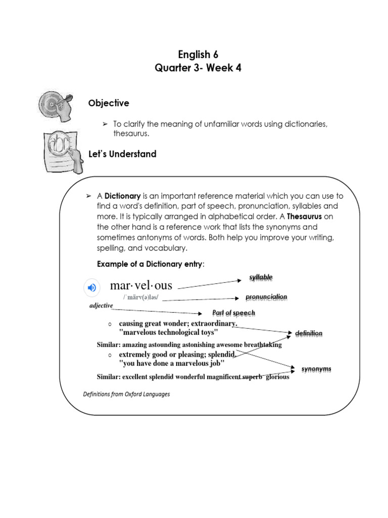 Dictionary & Thesaurus Skills | PDF | Word | Dictionary