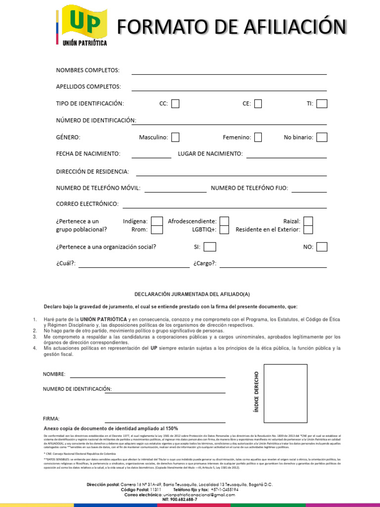 Formato de Afiliación UP | PDF | Gobierno | Justicia