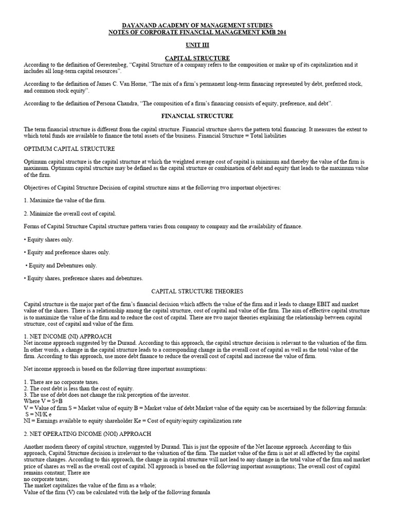 Mba Notes | PDF | Dividend | Capital Structure
