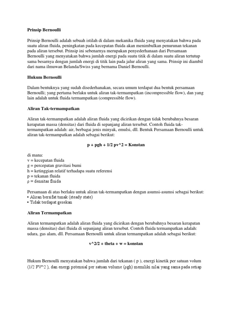 Prinsip Bernoulli | PDF