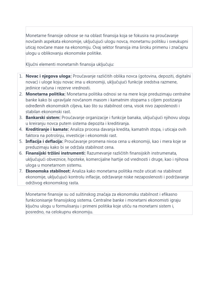 Monetarne Finansije | PDF